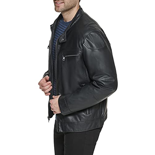 Calvin Klein Men's Motorcycle Jacket with Removable Hoodie, Black, Small