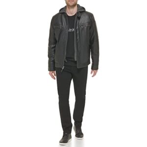 Calvin Klein Men's Motorcycle Jacket with Removable Hoodie, Black, Small