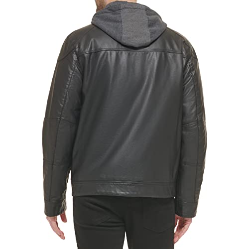 Calvin Klein Men's Motorcycle Jacket with Removable Hoodie, Black, Small