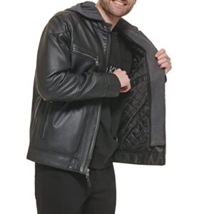 Calvin Klein Men's Motorcycle Jacket with Removable Hoodie, Black, Small