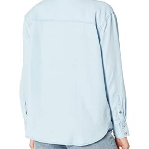 Calvin Klein Women's Split Hem Button Down Shirt with Roll Tab Sleeves, Chambray, X-Small