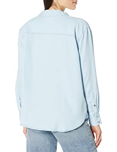 Calvin Klein Women's Split Hem Button Down Shirt with Roll Tab Sleeves, Chambray, X-Small