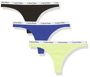 calvin klein women’s carousel logo cotton thong multipack panty, clematis blue/energy/black, medium