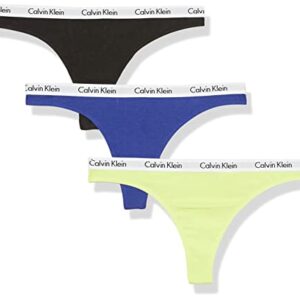 Calvin Klein Women's Carousel Logo Cotton Thong Multipack Panty, Clematis Blue/Energy/Black, Medium