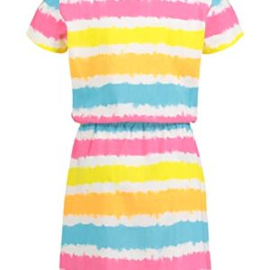 Calvin Klein Girls' Short Sleeve Jersey Dress With Elastic Cinched Waist, White Tie Dye, 12-14