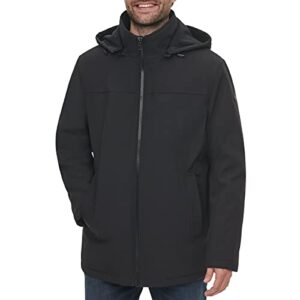 Calvin Klein Men's Hooded Rip Stop Water and Wind Resistant Jacket with Fleece Bib, Deep Black, Medium