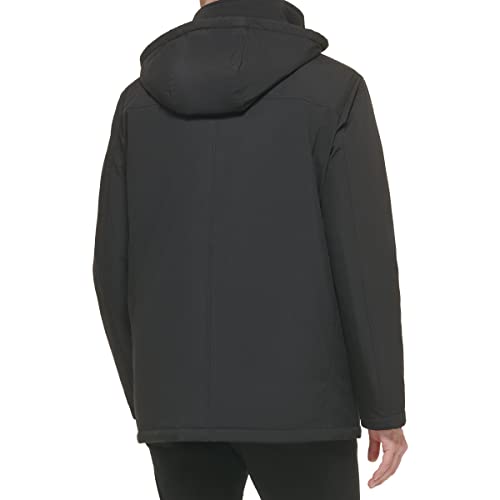 Calvin Klein Men's Hooded Rip Stop Water and Wind Resistant Jacket with Fleece Bib, Deep Black, Medium