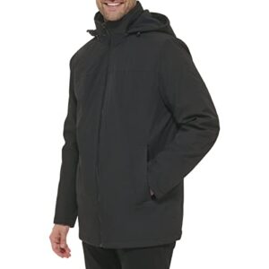 Calvin Klein Men's Hooded Rip Stop Water and Wind Resistant Jacket with Fleece Bib, Deep Black, Medium