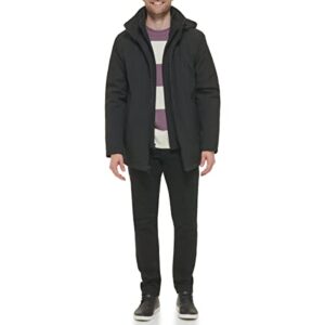 Calvin Klein Men's Hooded Rip Stop Water and Wind Resistant Jacket with Fleece Bib, Deep Black, Medium