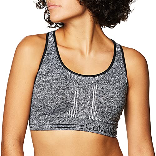 Calvin Klein Women's Premium Performance Moisture Wicking Medium Impact Reversible Sports Bra, Heather Grey Black