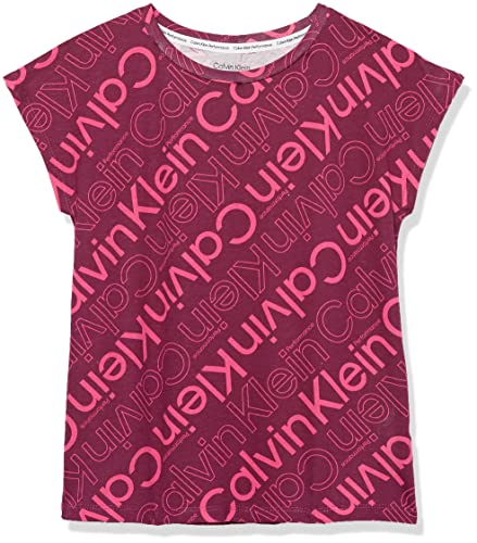 Calvin Klein Girls' Short Sleeve Relaxed-Fit Performance T-Shirt, Crew-Neck Neckline & Logo Detailing, Dark Purple, 12-14