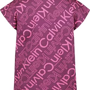 Calvin Klein Girls' Short Sleeve Relaxed-Fit Performance T-Shirt, Crew-Neck Neckline & Logo Detailing, Dark Purple, 12-14