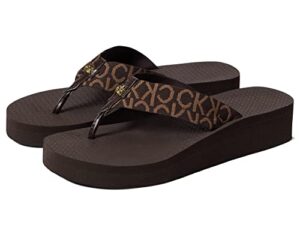 calvin klein women’s meena flip-flop, brown multi 210, 8