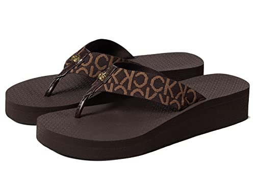 Calvin Klein Women's Meena Flip-Flop, Brown Multi 210, 8