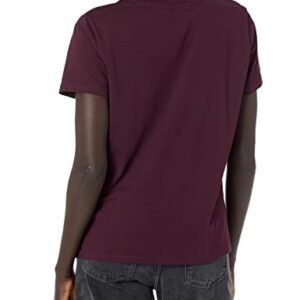 Calvin Klein Women's Soft Sequin Ck Pocket &Print Logo Sparkly Cotton Span Jersey Everyday T Shirt, Aubergine, Small