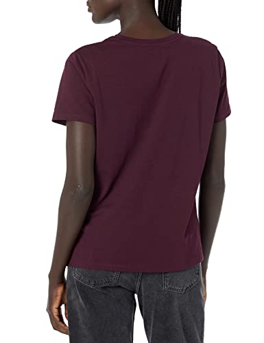 Calvin Klein Women's Soft Sequin Ck Pocket &Print Logo Sparkly Cotton Span Jersey Everyday T Shirt, Aubergine, Small