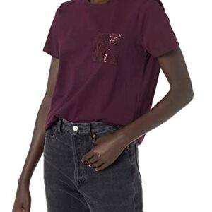 Calvin Klein Women's Soft Sequin Ck Pocket &Print Logo Sparkly Cotton Span Jersey Everyday T Shirt, Aubergine, Small