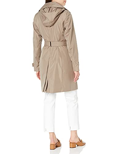 Calvin Klein Women's Single Breasted Belted Rain Jacket with Removable Hood, Owl, X-Small