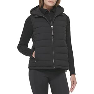 calvin klein women’s hooded casual stretch fabric quilted vest, black, large