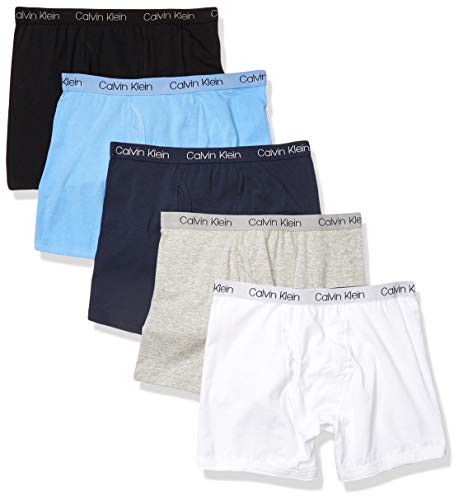 Calvin Klein Boys' Modern Cotton Assorted Boxer Briefs Underwear, 5 Pack, Black, Grey, White, Light Blue, Navy, Small