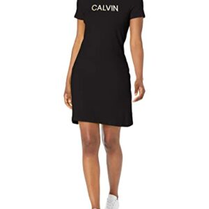 Calvin Klein Women's Everyday Short Sleeve Midi Logo T-Shirt Dress, Black, X-Large