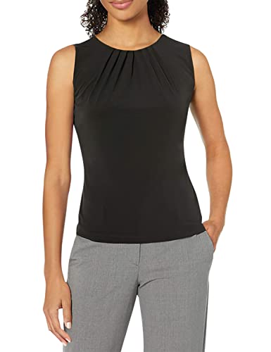 Calvin Klein Women's Pleat Neck Sleeveless Cami, Black, 14