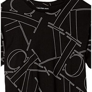 Calvin Klein Boys' Big Short Sleeve All Over Printed Crew Neck Tee Shirt, Shuffle Black 22, 10-12