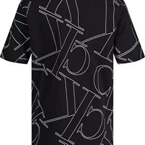 Calvin Klein Boys' Big Short Sleeve All Over Printed Crew Neck Tee Shirt, Shuffle Black 22, 10-12