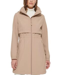 calvin klein women’s water resistant adjustable waist hooded back logo detail anorak, khaki medium