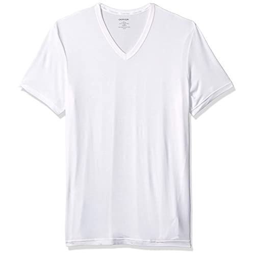 Calvin Klein Men's Ultra-Soft Modal Lounge Short Sleeve V-Neck Undershirt , White, M