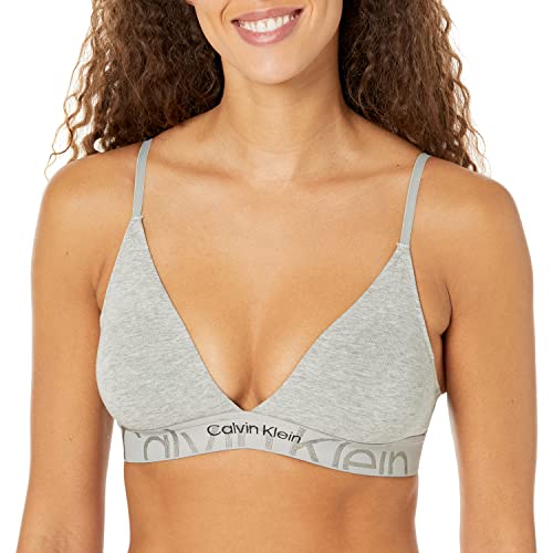 Calvin Klein Women's Embossed Icon Lightly Lined Triangle Wireless Bralette, Grey Heather, Medium