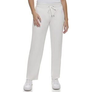 calvin klein women’s misses comfortable wide leg everyday velour drawstring pant, milk, small