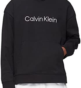 Calvin Klein Men's Relaxed Fit Logo French Terry Hoodie, Black Beauty, Small