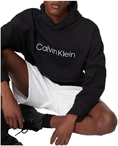 Calvin Klein Men's Relaxed Fit Logo French Terry Hoodie, Black Beauty, Small