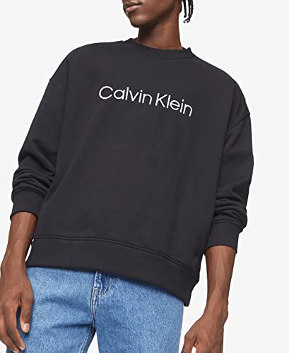 Calvin Klein Men's Logo French Terry Sweatshirt, Black, Medium