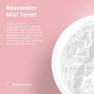 Rose Water Spray for Face & Hair - 100% Natural Organic Face Toner - Alcohol-Free Makeup Remover - Anti-Aging Self Care Beauty Mist - Face Care - Hydrating Rosewater by Simplified Skin (4 oz) - 1 Pack