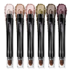 luxaza 6pcs eyeshadow stick set, shimmer and metallic cream eyeshadow pencil crayon makeup,smudge-proof & waterproof eye brightener highlighter stick makeup sets,long lasting eye pencil