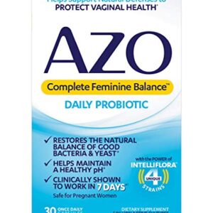 AZO Complete Feminine Balance Daily Probiotics for Women, Clinically Proven to Help Protect Vaginal Health, balance pH and yeast, Non-GMO, 30 Count