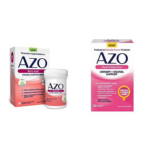 AZO Boric Acid Vaginal Suppositories, 30 Count + AZO Dual Protection, 30 Count, Urinary + Vaginal Support*