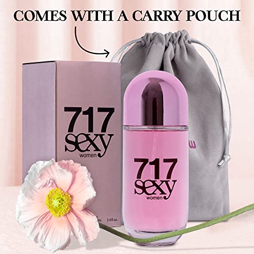 NovoGlow 717 Sexy Women- 100ml/3.4 Fl Oz Eau De Parfum Spray - Long Lasting Floral Citrusy & Powdery Fragrance Smell Fresh & Clean All Day Includes Carrying Pouch Gift for Women for All Occasions