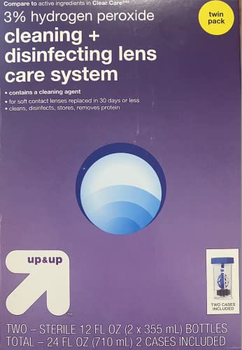 Up&Up Cleaning and Disinfecting Lens Care system 3% Hydrogen Peroxide Solution 2x12 Fl Oz Includes 2 Contact Cases