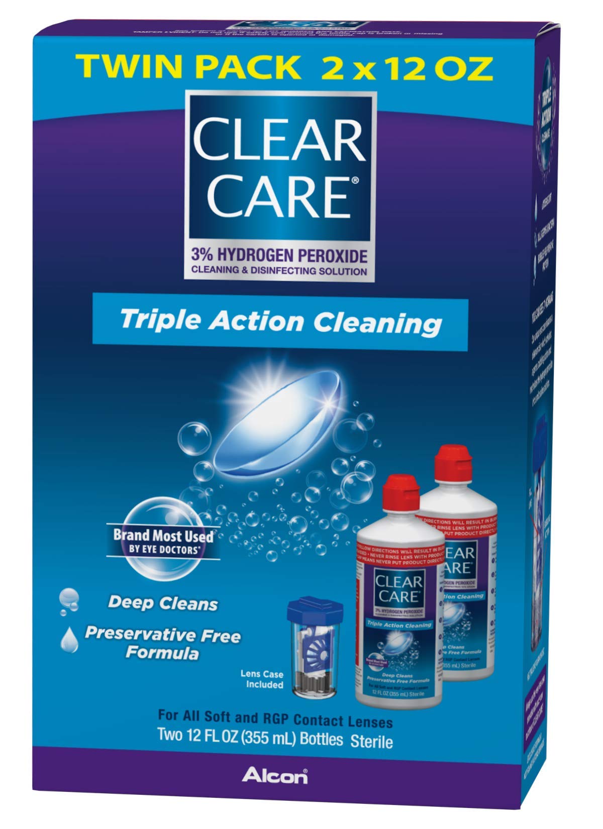 Clear Care Cleaning & Disinfecting Solution with Lens Case, Twin Pack,12 Fl Oz (Pack of 2)