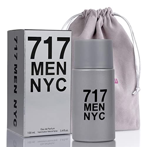 NovoGlow 717 Men NYC- 100ml/3.4 Fl Oz Eau De Parfum Spray - Long Lasting Citrusy Warm Spicy & Woody Fragrance Smell Fresh & Sporty All Day Includes Carrying Pouch Gift for Men for All Occasions