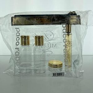 Paco Rabanne Lady Million For Women 5 Piece Set (0.34 Eau De Parfum Travel Spray + 3 Empty Containers + Toiletry Bag)