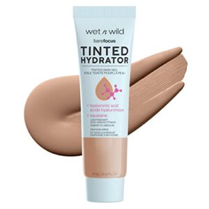 wet n wild bare focus tinted hydrator matte natural finish, oil-free tinted face moisturizer makeup, hyaluronic acid, squalane, sheer to medium coverage, tan medium deep