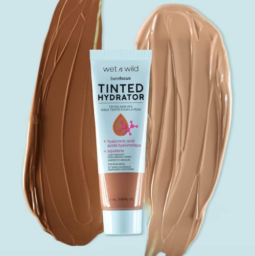 Wet n Wild Bare Focus Tinted Hydrator Matte Natural Finish, Oil-Free Tinted Face Moisturizer Makeup, Hyaluronic Acid, Squalane, Sheer To Medium Coverage, Tan Medium Deep