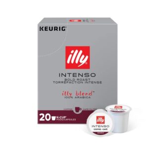 illy intense & robust, intenso dark roast coffee k-cups, made with 100% arabica coffee, all-natural, no preservatives, coffee pods for keurig coffee machines, 20 k cup pods (pack of 1)