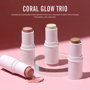 KIMUSE Multi Stick Trio Face Makeup, Cream Blush Stick for Cheeks & Lips, Contour Stick & Highlighter Makeup Sticks for All Skin