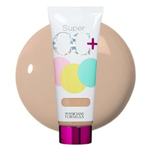 physicians formula super cc+ cream color-correction + care cream full coverage foundation, spf 30, anti aging hydrating serum, for uneven skin tone, dermatologist approved, light