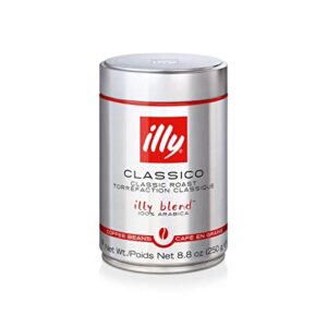 illy Classico Whole Bean Coffee, Medium Roast, Classic Roast with Notes Of Caramel, Orange Blossom and Jasmine, 100% Arabica Coffee, No Preservatives, 8.8 Ounce (Pack of 6)